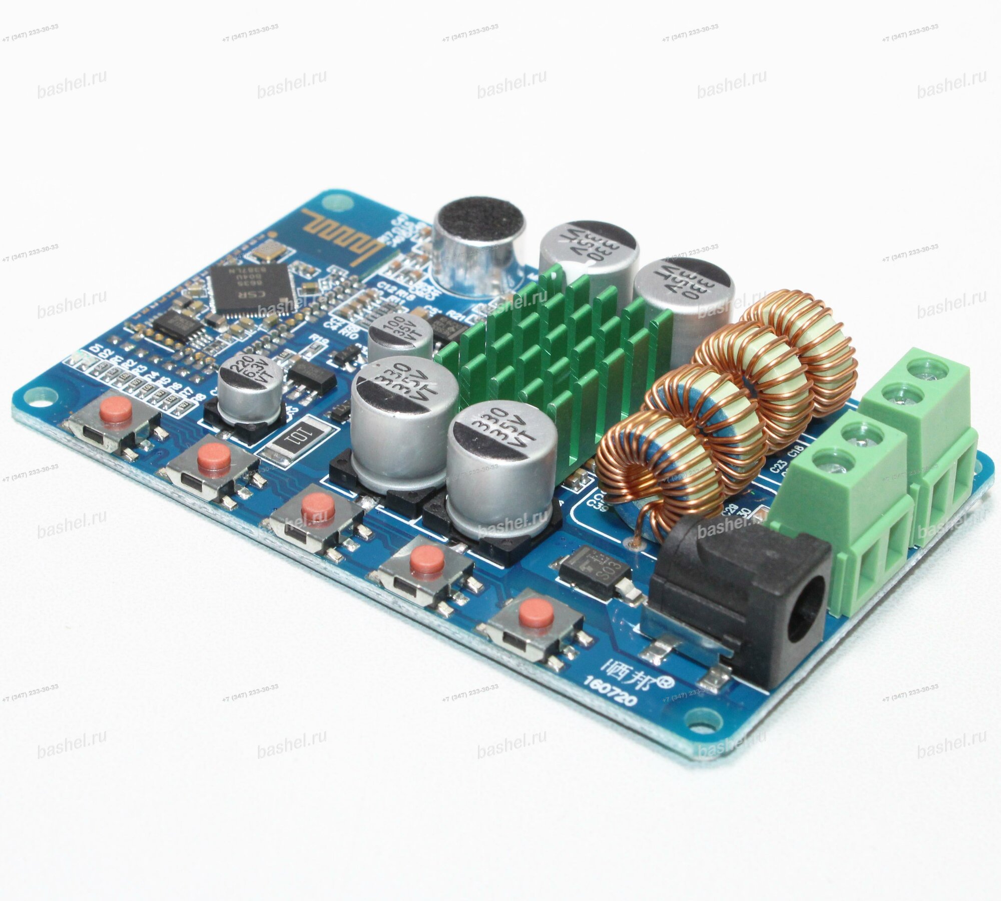 Cтерео усилитель D класса на TPA3116D2, 2x50 Вт, 12-24V, Bluetooth V4.0, (микрофон для гром. связи)