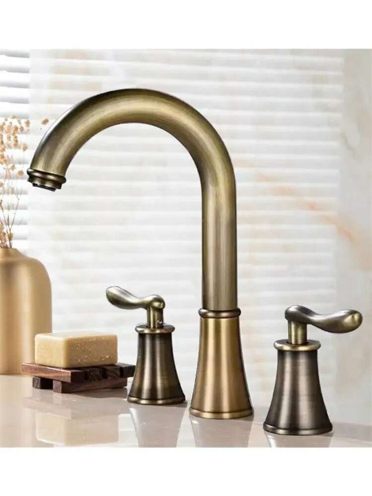 Смеситель для раковины на три отверстия, поворотный, европейский стиль, раздельный, латунь, горячая и холодная вода, кран