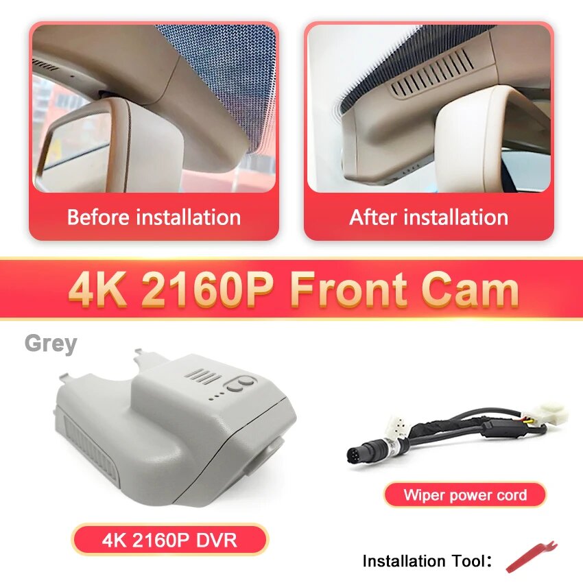 Новинка, Автомобильный видеорегистратор 4K Plug and Play для 2160P DVR (Grey), With 128G TF card