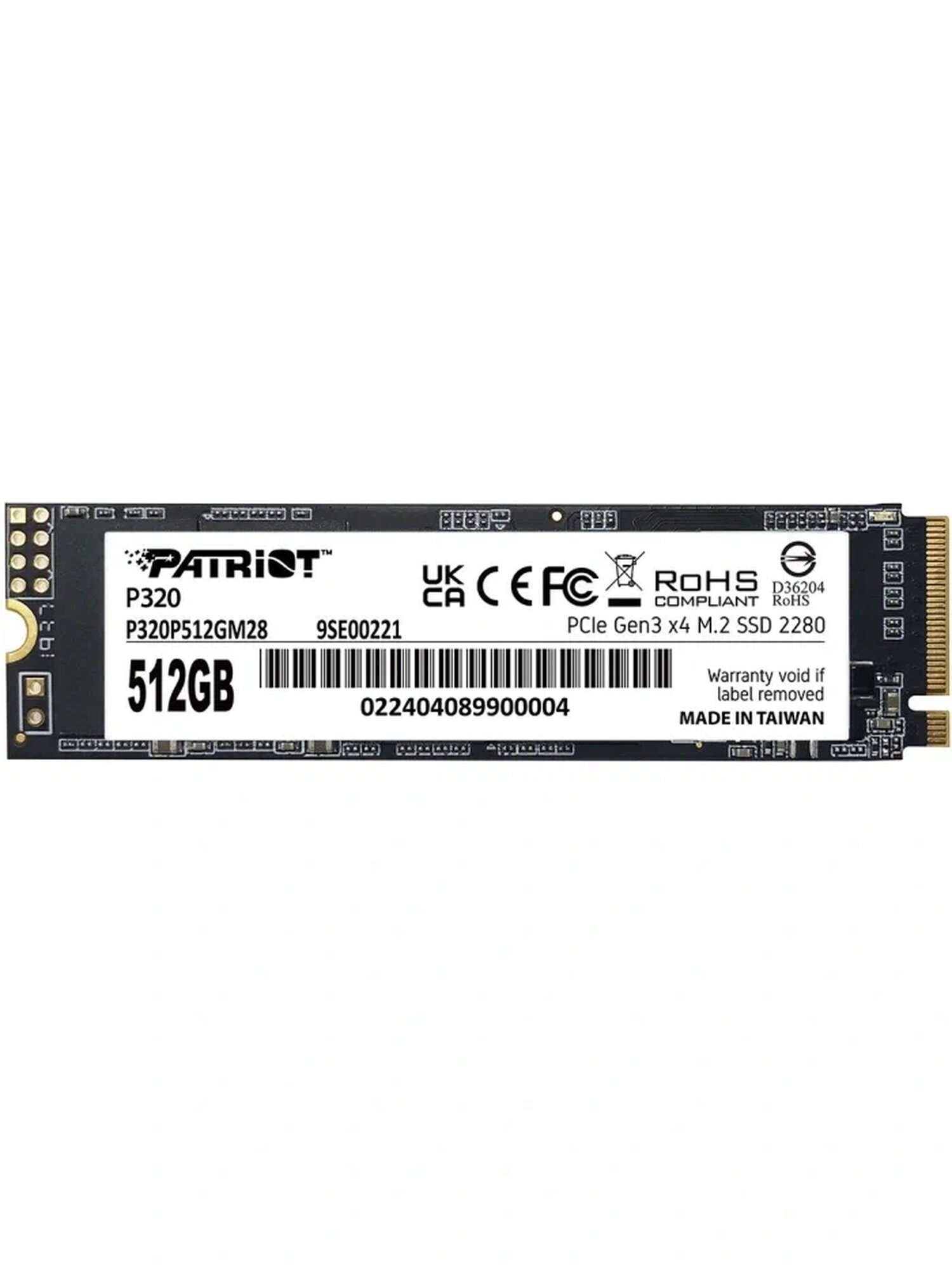 Твердотельный накопитель Patriot P320 512ГБ, M.2 2280, PCIe 3.0 x4, M.2 P320P512GM28