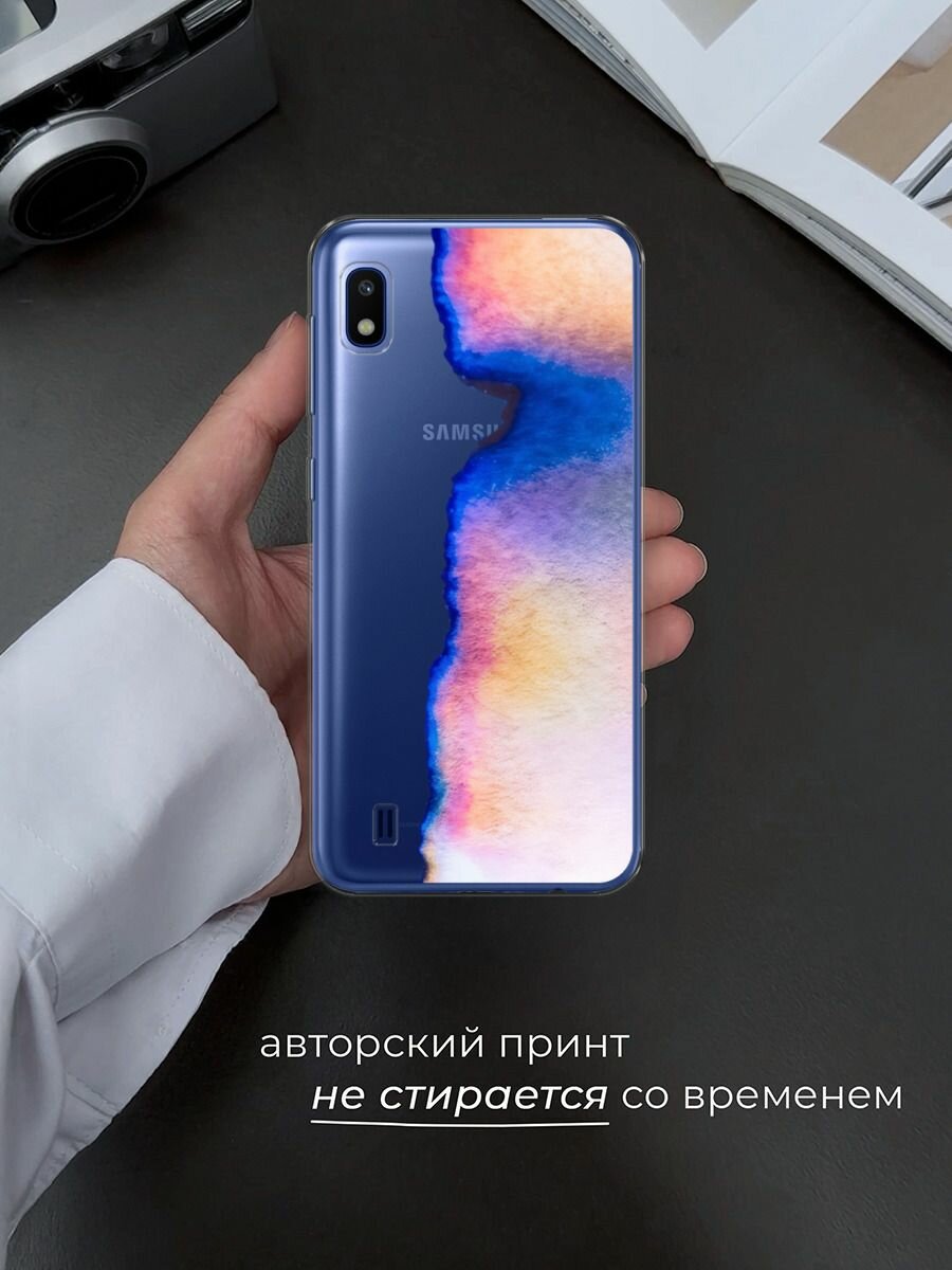 Чехол на Samsung Galaxy A10 / Самсунг Галакси А10 с принтом Синяя акварель, прозрачный — фото 1