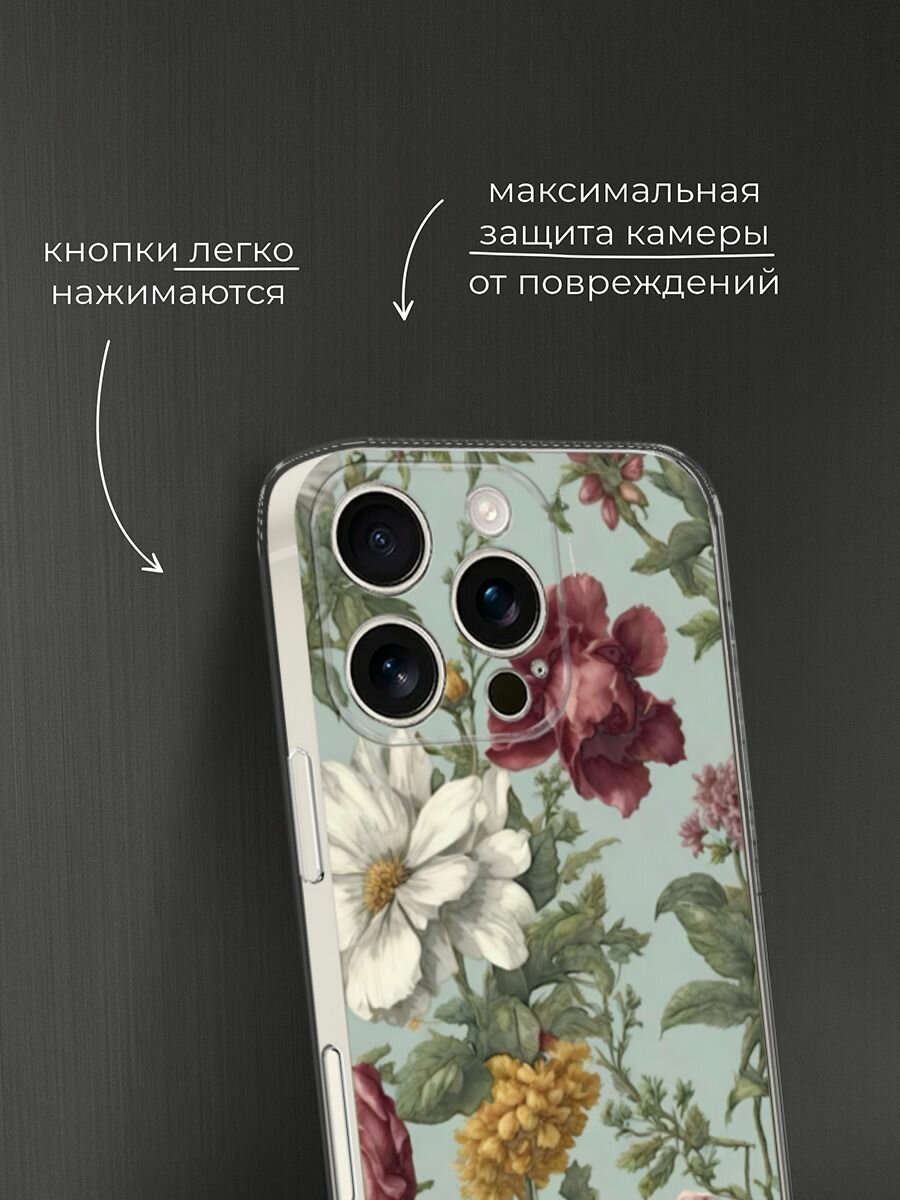 Чехол на Apple iPhone 16 Pro / Айфон 16 Про с принтом Акварельные красные цветы — фото 1