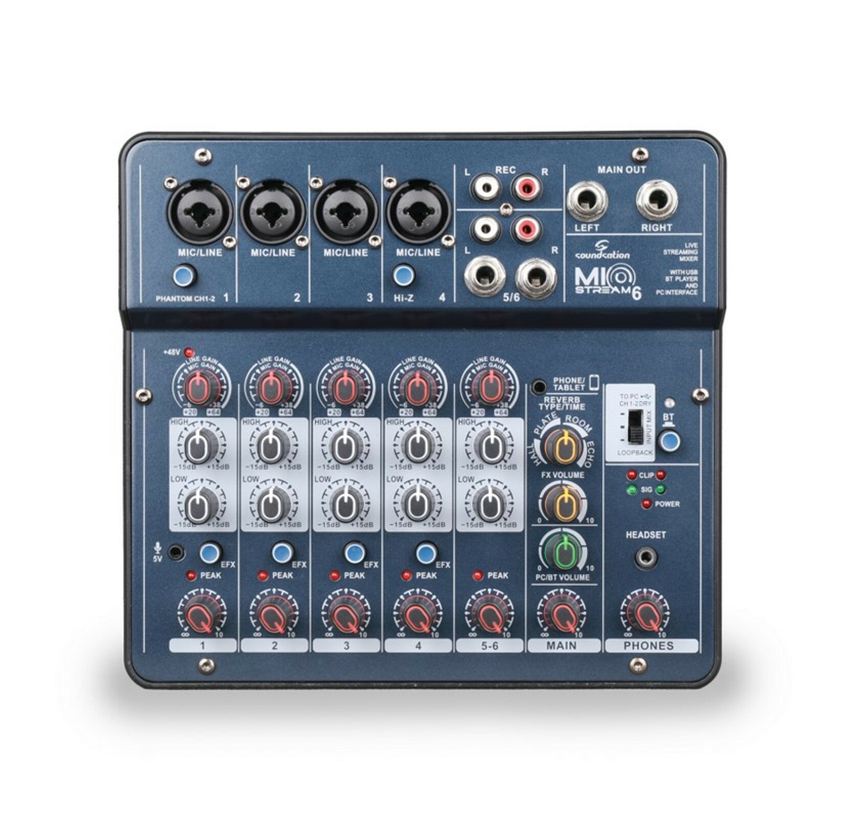 MioStream6 Микшерный пульт, 6 каналов, фантомное питание +48 В, Soundsation