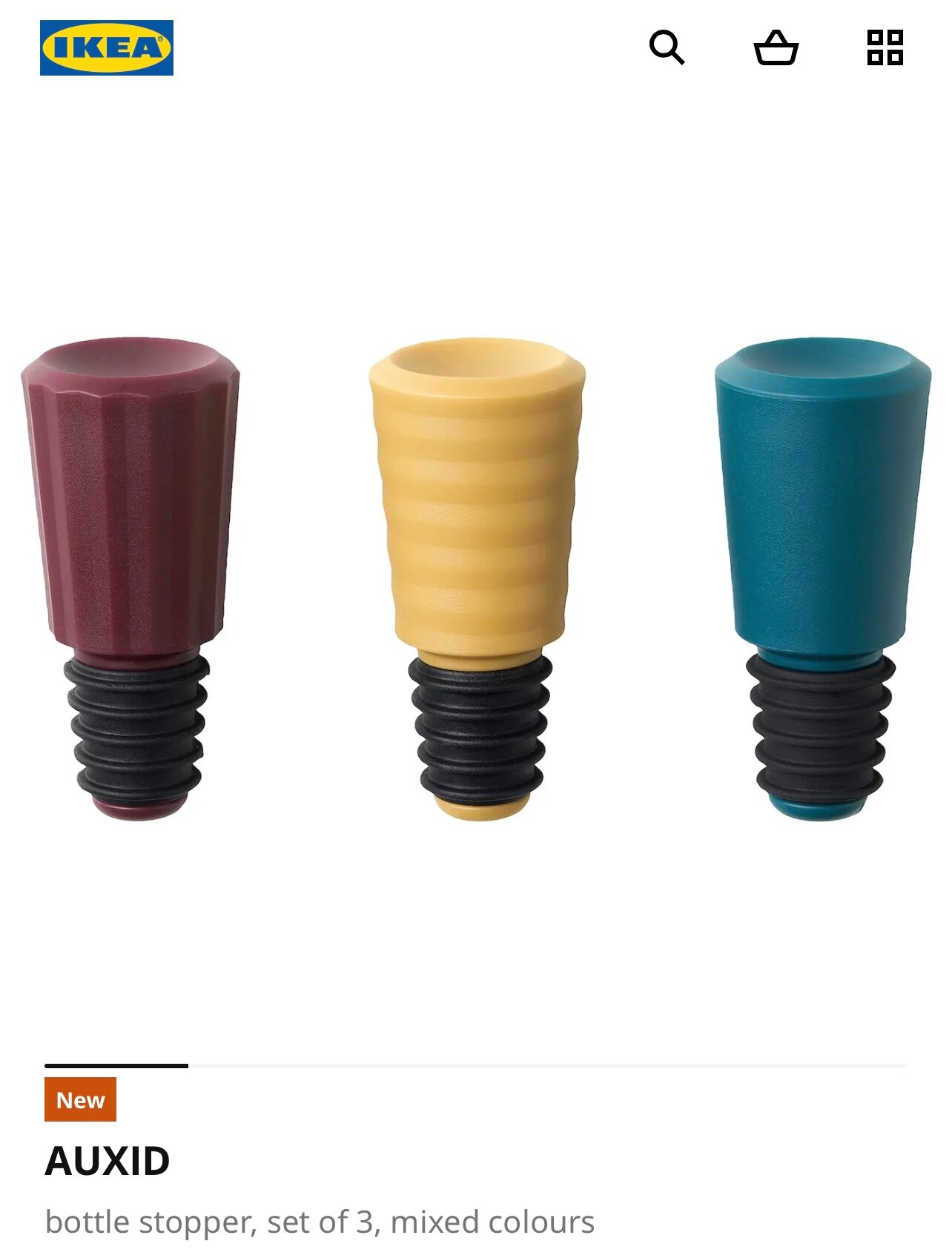 Пробка для бутылки IKEA AUXID , набор из 3 шт, смешанные цвета
