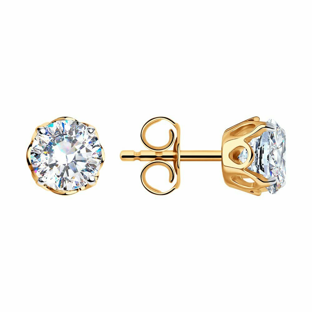 Серьги, серебро, 925 проба, золочение, фианит