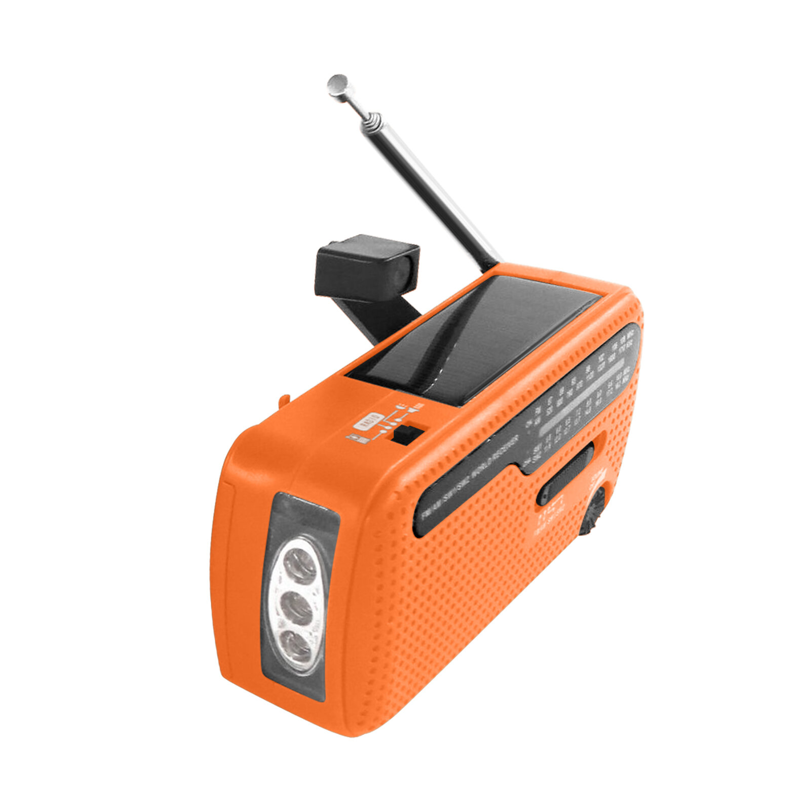 Аварийное радио с ручной рукояткой, солнечное радио, портативный power bank с аккумулятором 1200 мАч, светодиодный фонарик, приемник мирового диапазона AM/FM/SW1/SW2, работающий от батареи, с фонариком, солнечное зарядное устройство для телефона.
