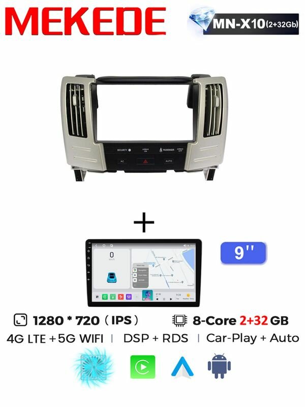 Магнитола 9" Mekede MN X10 Pro 2/32 Gb Lexus RX300 RX330 RX350 RX400H II 2 2003-2009 Toyota Harrier (B) carplay