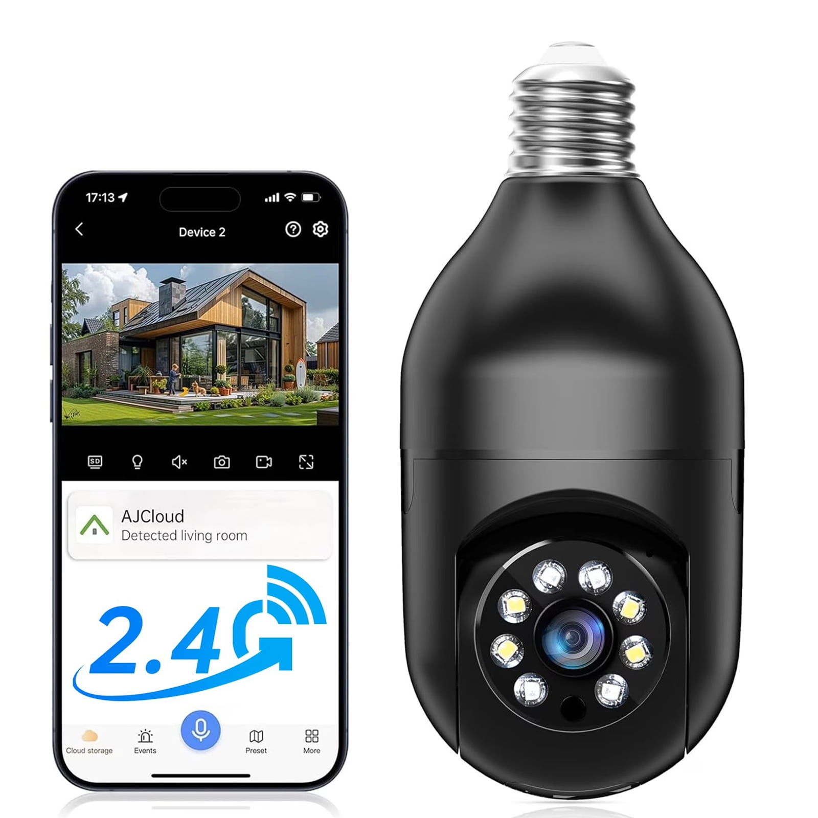 Камера для безопасности дома в виде лампочки 2.4G WiFi беспроводная двухсторонняя речь полноцветная ночная съемка черный