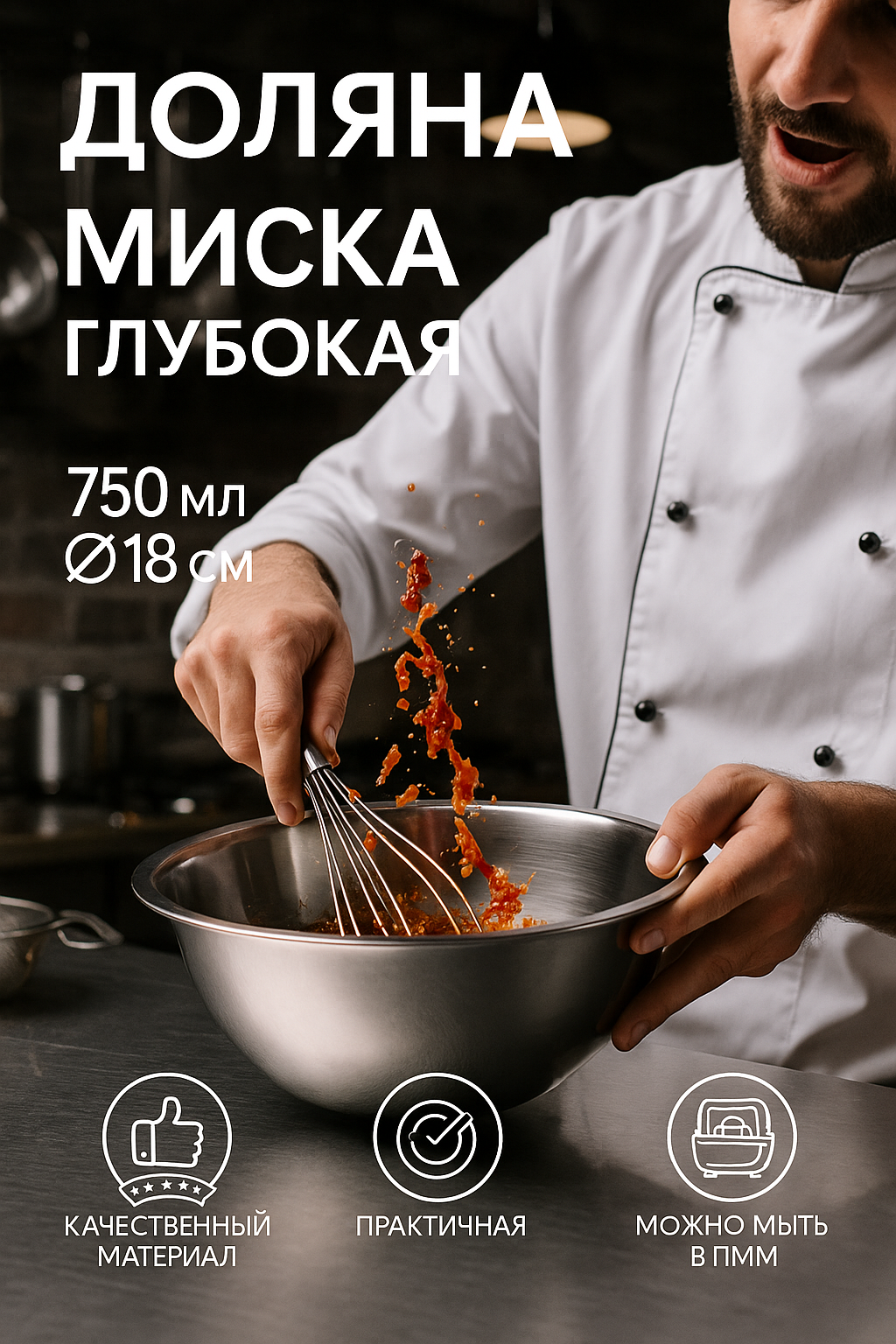 Миска глубокая из нержавеющей стали Доляна «Индия», 750 мл, d=18 см