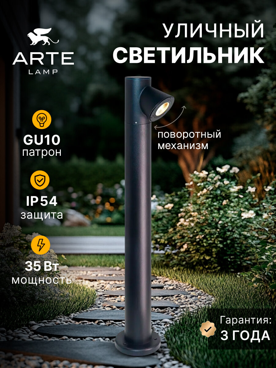 Ландшафтный светильник Arte Lamp BROOKLYN A2063PA-1BK, GU10, 35Вт, чёрный