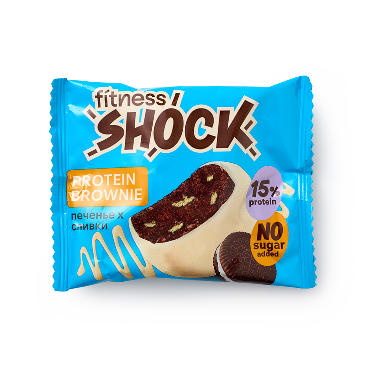 Бисквит протеиновый FitnesShock Брауни сливочное печенье в белом шоколаде
