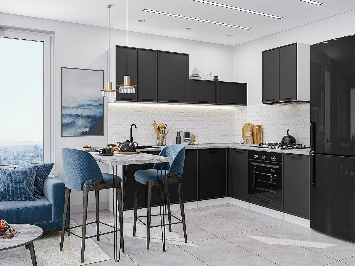 Готовый кухонный гарнитур кухня без столешницы Фрейм-03 Stormy Silk, Белый