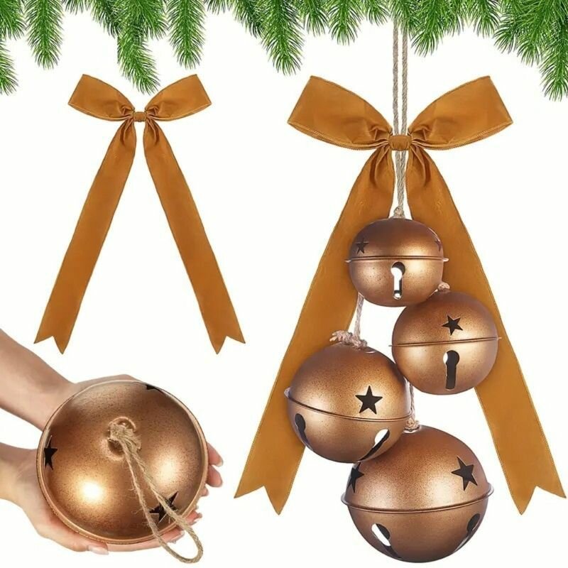 Большие рождественские колокола, гигантские подвесные колокола на толстой веревке-золото-14 мм