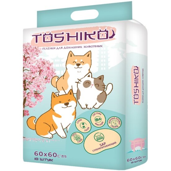 Пеленки Toshiko впитывающие одноразовые с ароматом сакуры 10 шт 60х60 см