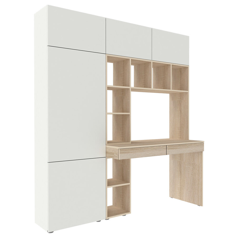 Стол письменный со стеллажом и шкафом 1800 Дуб Сонома Белый