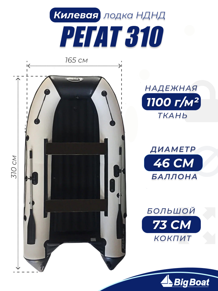 Надувная, под мотор, килевая лодка из ПВХ для рыбалки Regat (Регат)310 НДНД