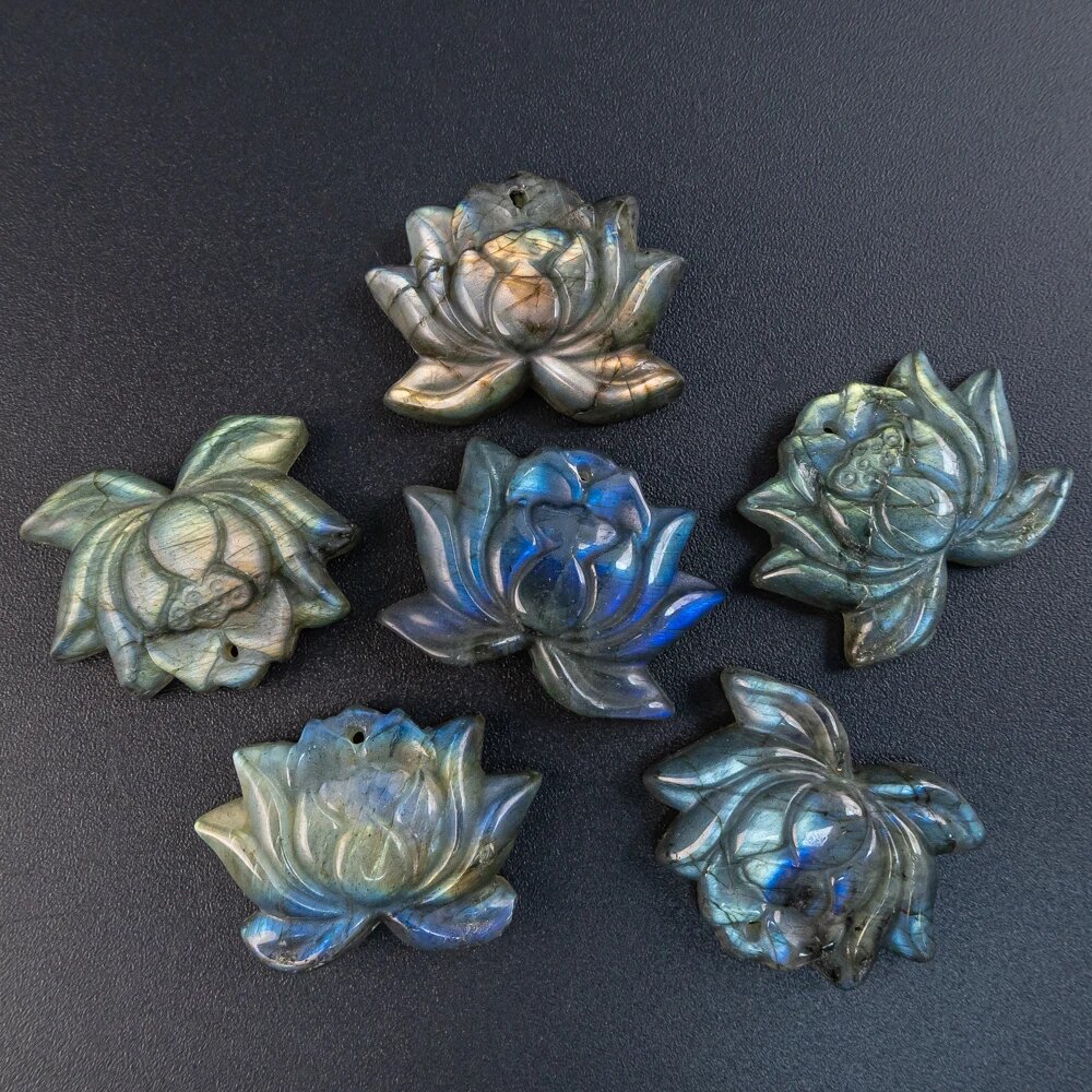 Синий лабрадорит подвеска лотос 22x30x8 мм