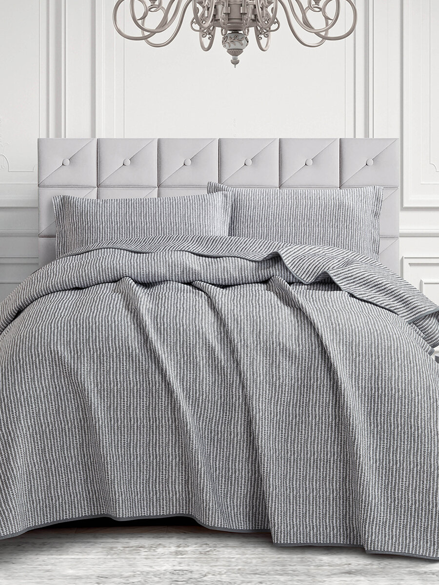 Покрывало Теодора, стеганое, жаккард, евромакси, 240x260 см, серое