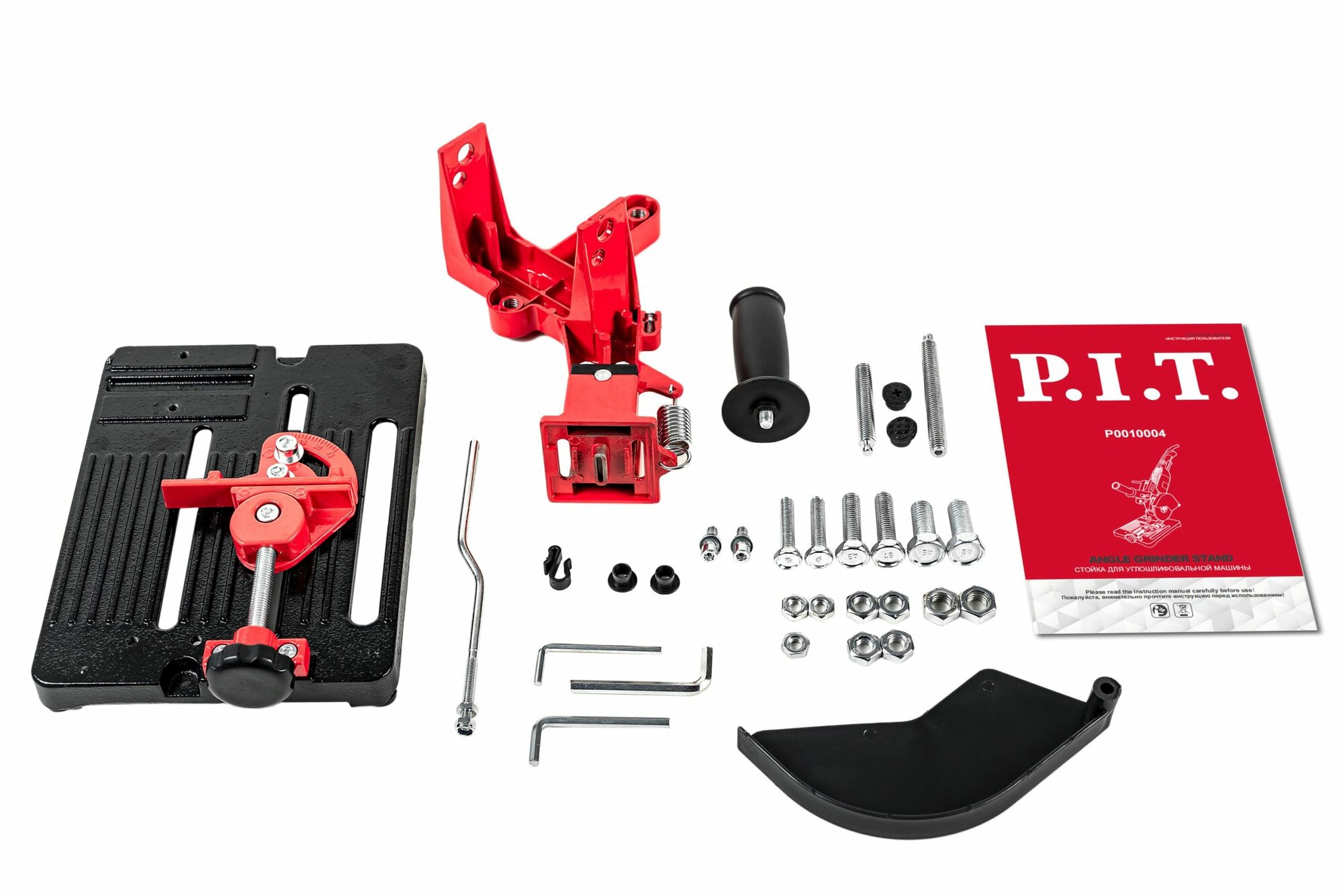 Стойка для УШМ PIT P0010004, с тисками, высота 16 см, красная