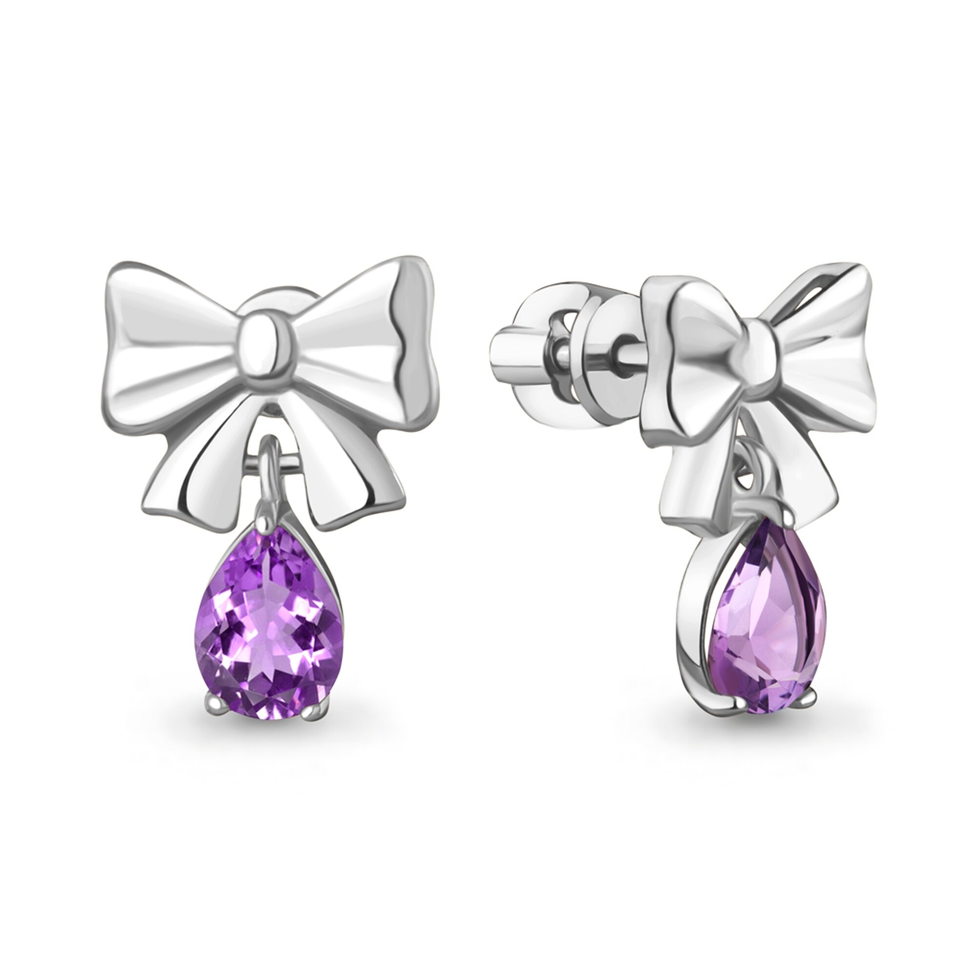 Серьги, серебро, 925 проба, родирование, аметист