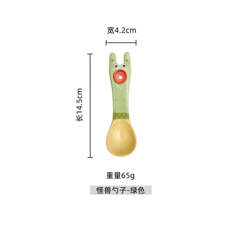 Керамическая ложка с ручной росписью в виде монстра, милая ложка для супа и еды для детей и младенцев, очаровательная ложка с подглазурной росписью в мультяшном стиле.