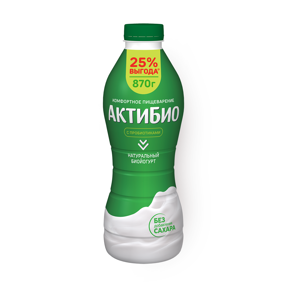 Биойогурт АктиБио, натуральный, без сахара, 1,8% жирности, пластиковая бутылка, 870 г