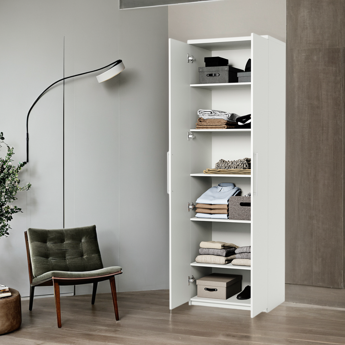 Шкаф с полками Ритм МП-21 распашной двухдверный 60х60х240 см Белый текстурный