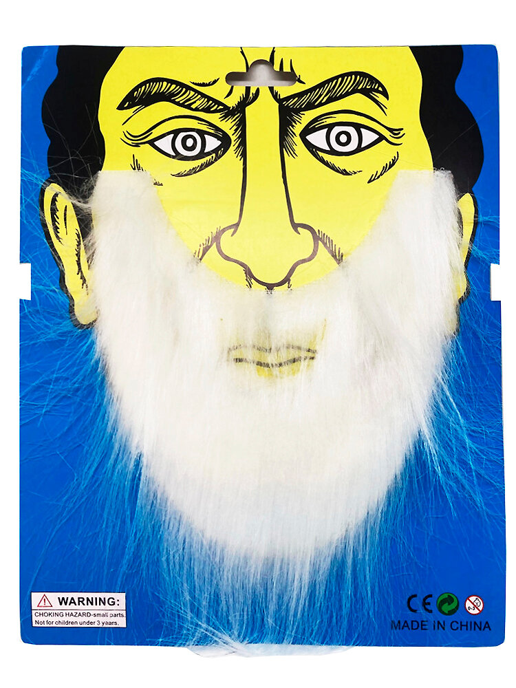 Борода белая на двустороннем скотче, белая, синтетическое волокно, длина 15 см