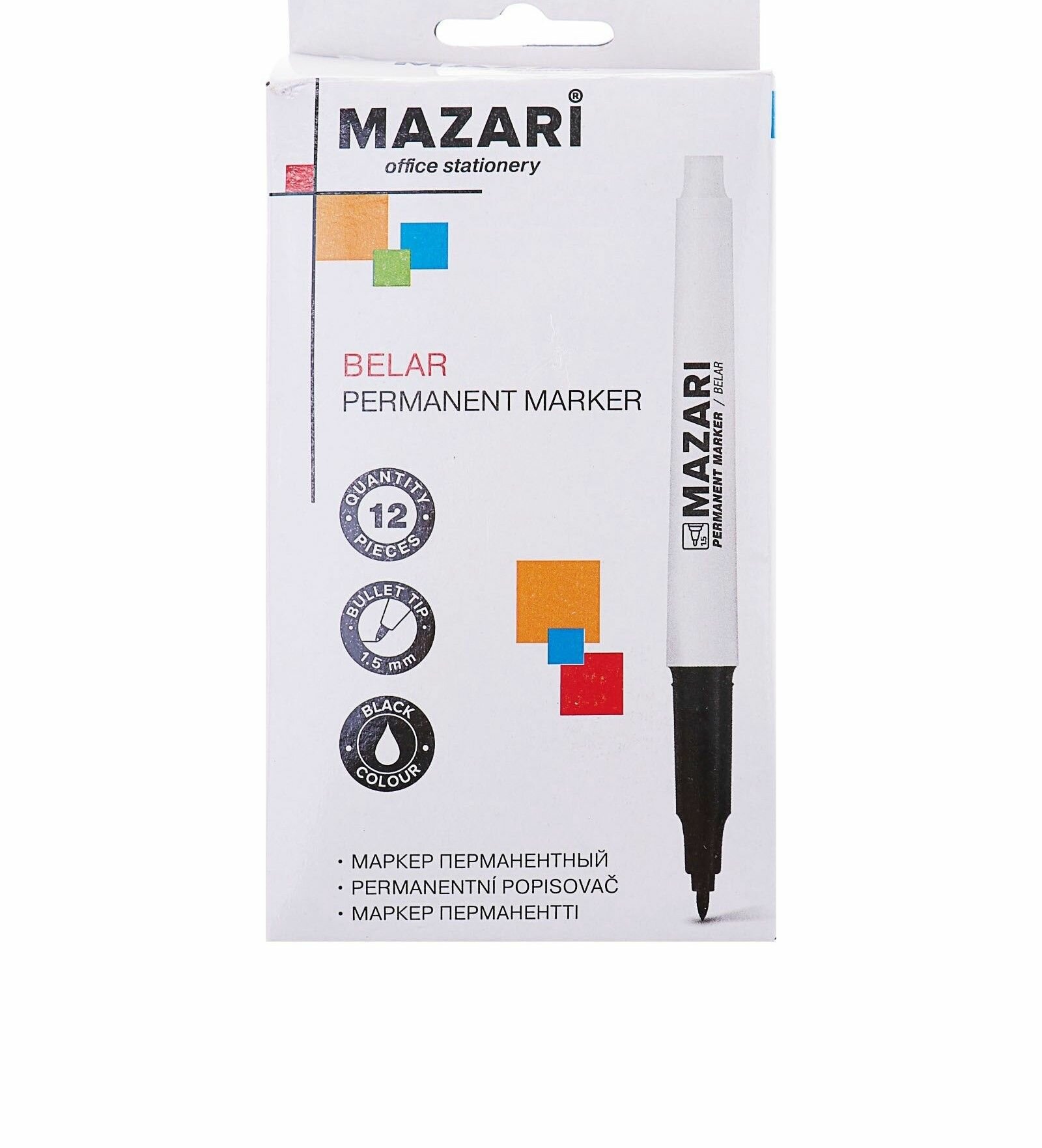 Маркер перманентный 12 шт в наборе, 1.5 мм, чёрный