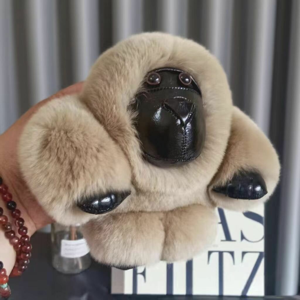 Настоящий брелок для ключей из меха кролика рекс, подвеска в виде гориллы, милый плюшевый кукла, украшение для рюкзака, подарок на день рождения