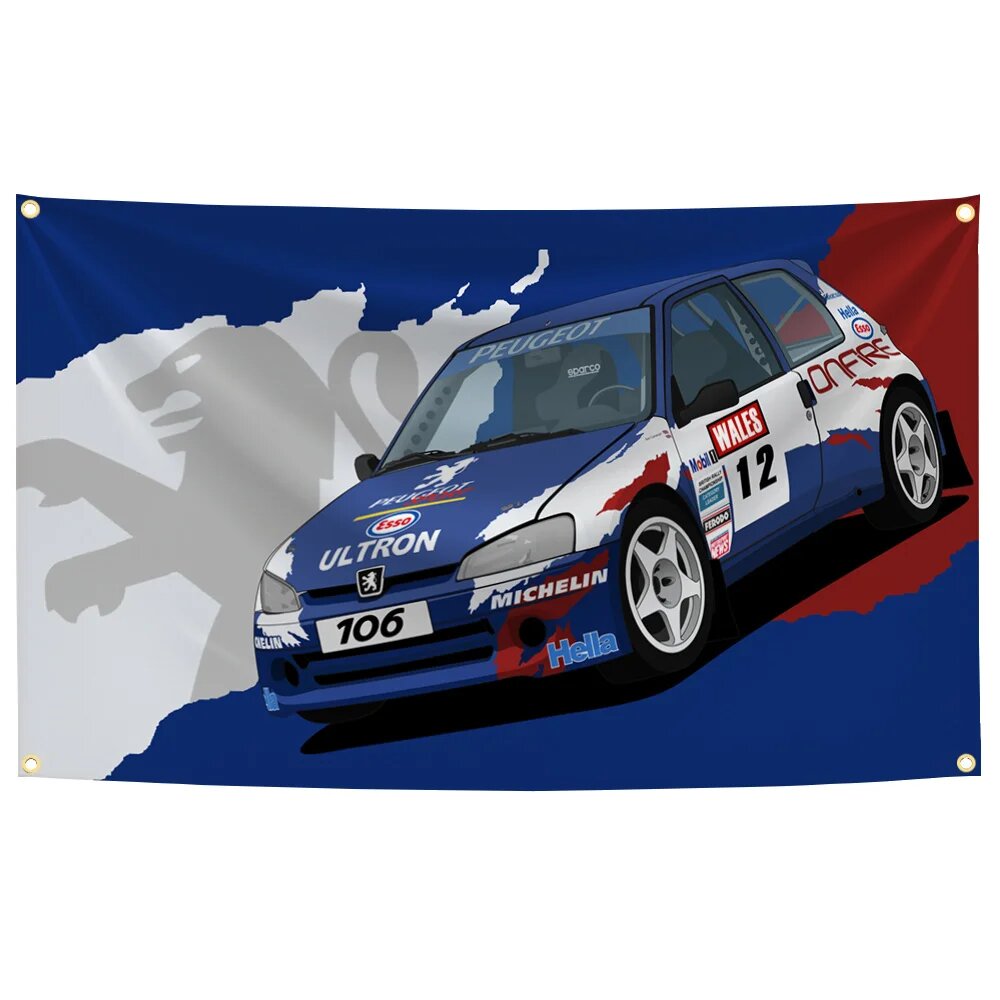Ретро WRC гоночный флаг из полиэстера 90x150 см 60 х 90 см, 4 holes in 4 corners