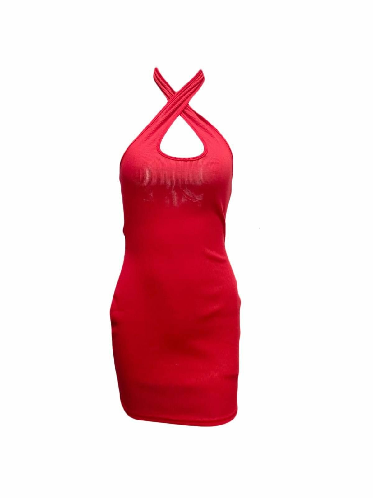 Женское мини-платье-боди с открытой спиной, красный - XXXL