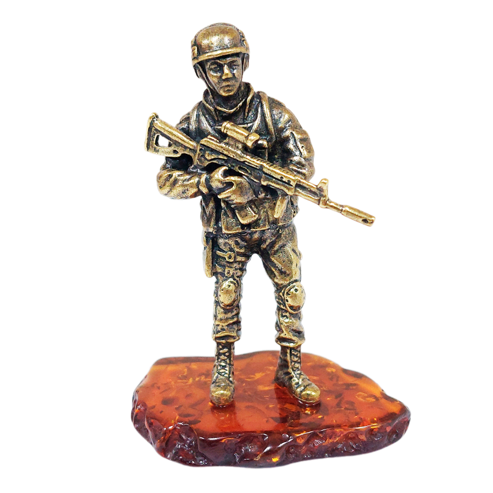 Фигурка из бронзы ручной работы "Штурмовик пехотинец", с янтарём