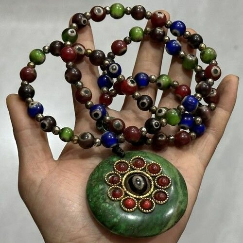 Коллекция инкрустированных бусин Dzi, ожерелье с ручкой, безопасная застежка, нефрит
