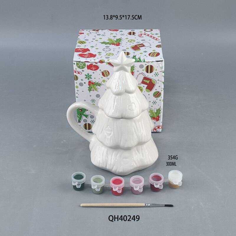 Белоснежная керамическая кружка в виде рождественской елки, чаша в форме лепестка, декоративное керамическое украшение, роспись.