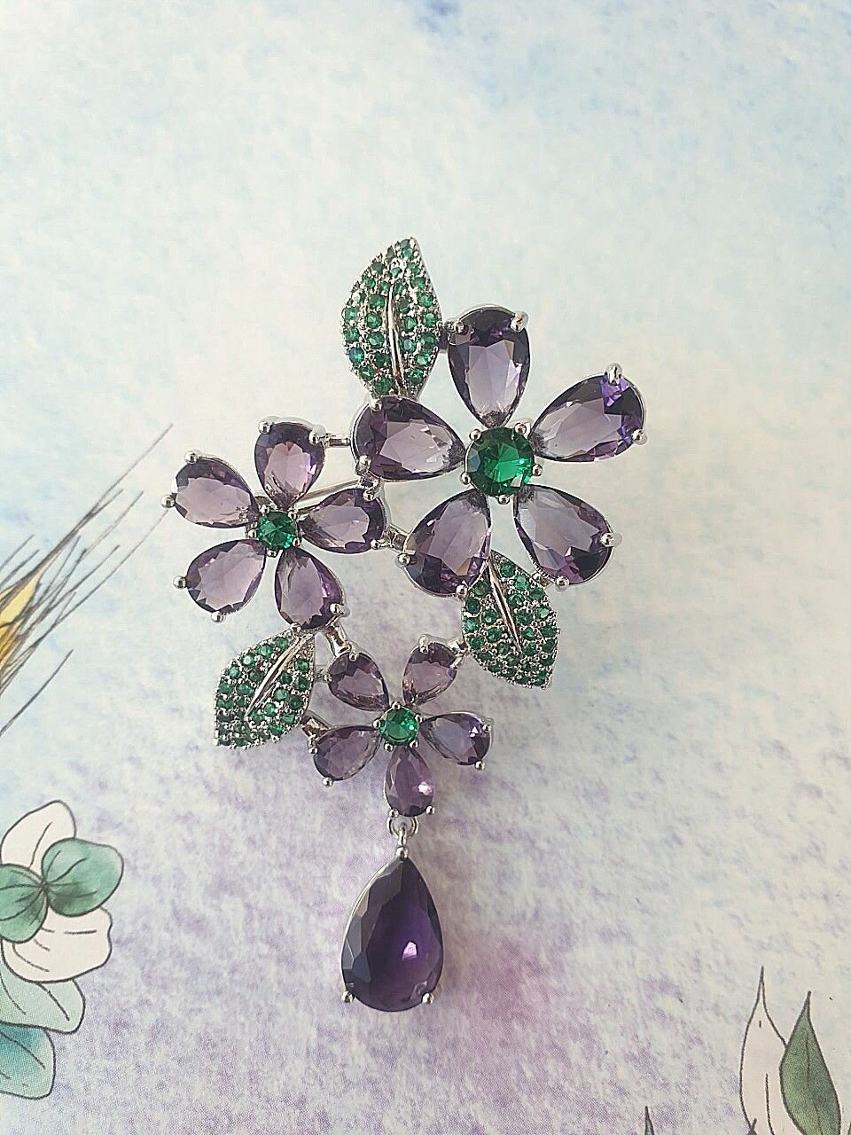 Брошь, фианит, стразы