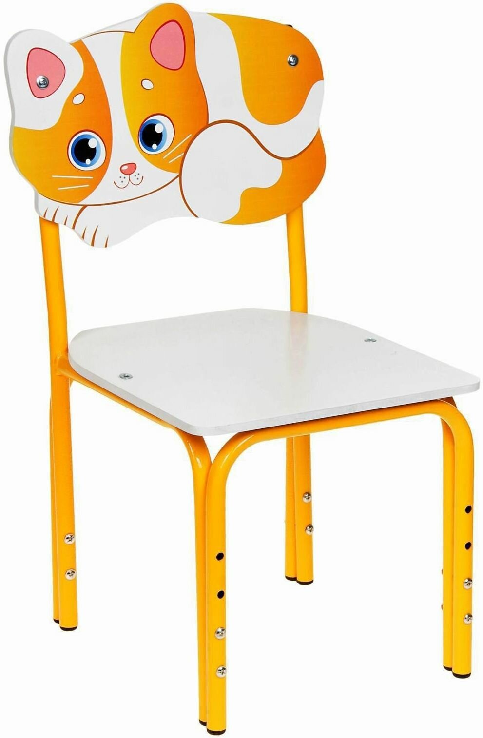 Стул регулируемый "Кошка", группа роста 1-3, 272х310 мм, металлические ножки, растущий стульчик со спинкой и регулировкой высоты, мебель для малышей в детскую комнату, цвет белый, жёлтый