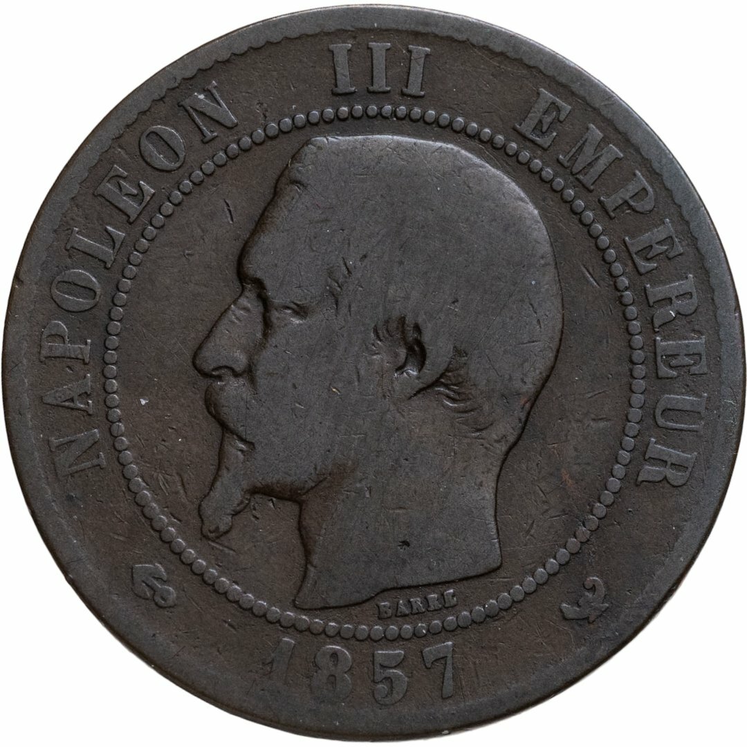 Франция 10 сантимов (centimes) 1857 W знак монетного двора: "W" - Лилль