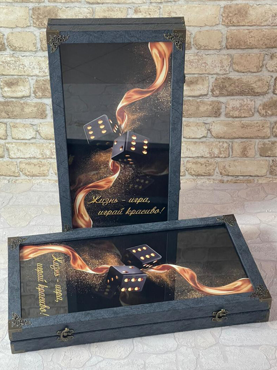 Нарды стеклянные "Играй Красиво", большие 60 на 60 см, из натурального дерева, игровое поле под стеклом