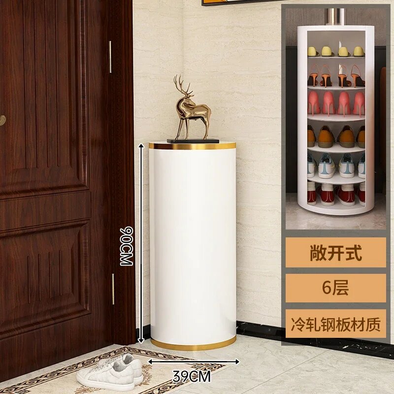 Вращающийся шкаф для обуви, экономит место, полка для обуви у двери дома, круглый цилиндрический вертикальный шкаф для хранения небольших хозяйств, Бежевый