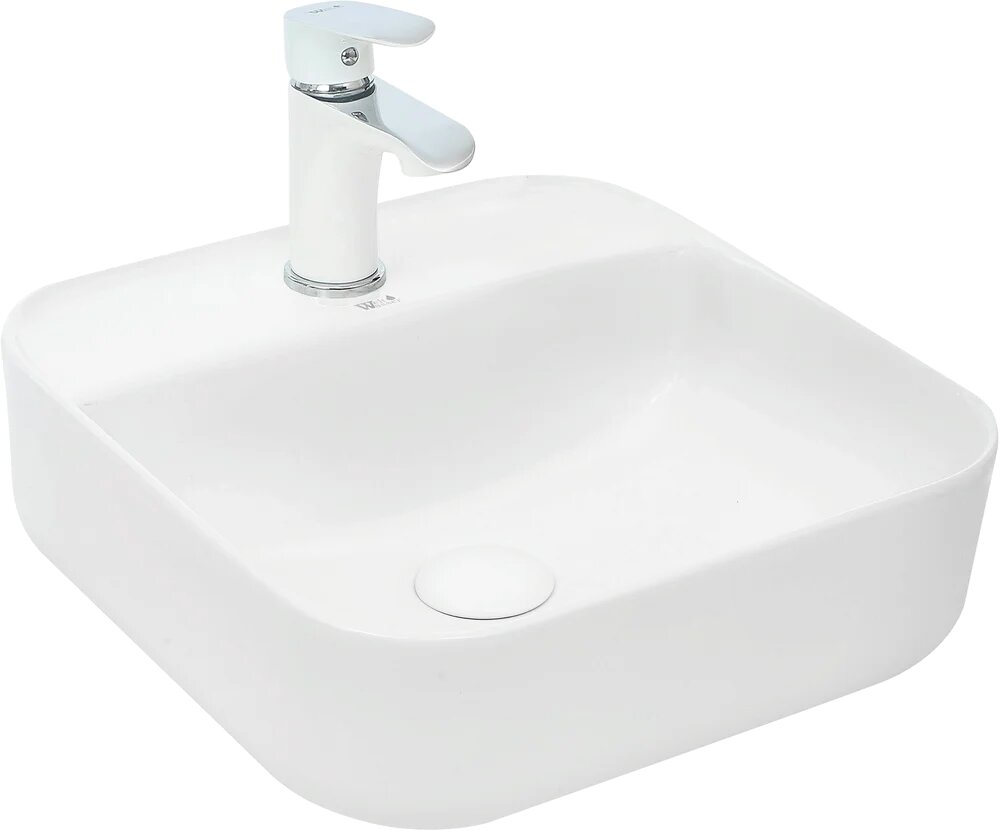 Накладная раковина Weltwasser WW Elbach 2230 39 фаянсовая, без отверстия под смеситель, раковина для ванной, 39 см, квадратная, белая