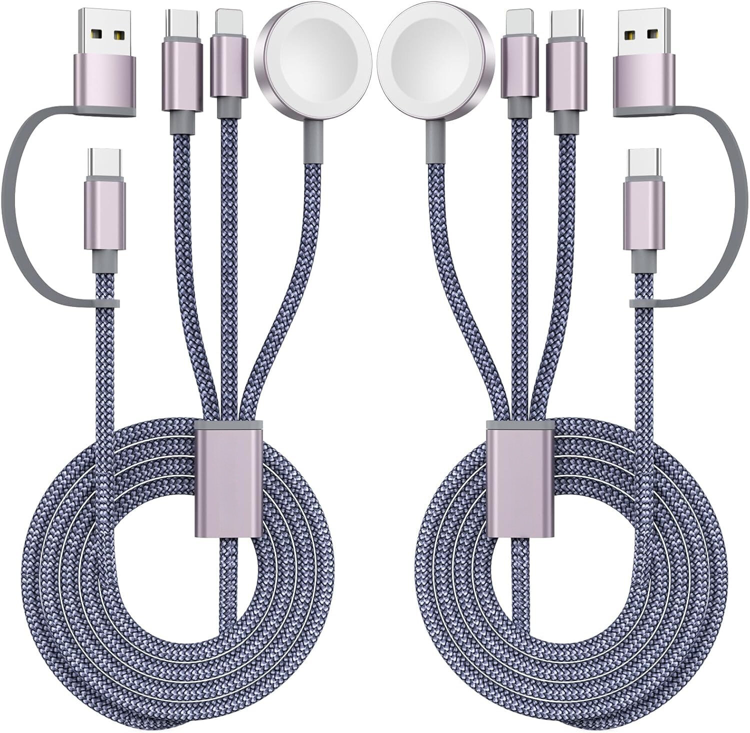 Многофункциональный трехпортовый кабель для зарядки USB-C, подходит для часов/мобильных телефонов/наушников, кабель для зарядки в машине, кемпинга, путешествий, фиолетовый, 1 шт.