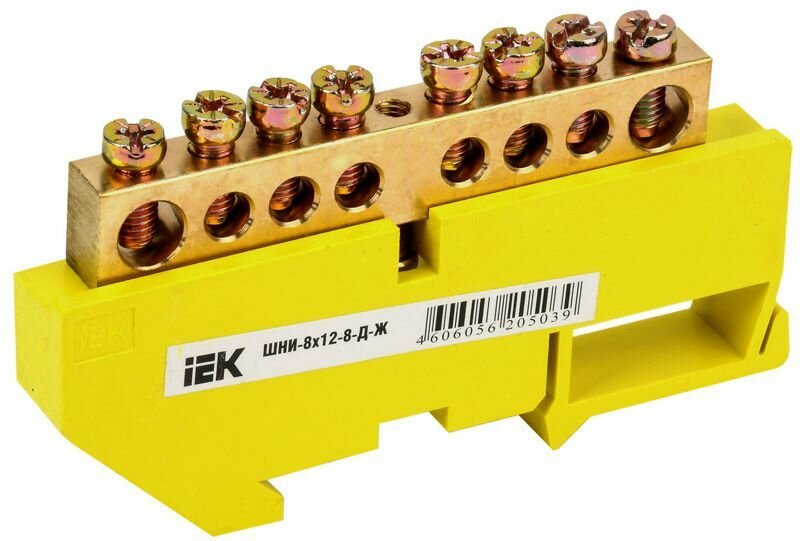 Шина PE «земля» на DIN-изол. ШНИ 8х12-8-Д-Ж IEK YNN10-812-8D-K05