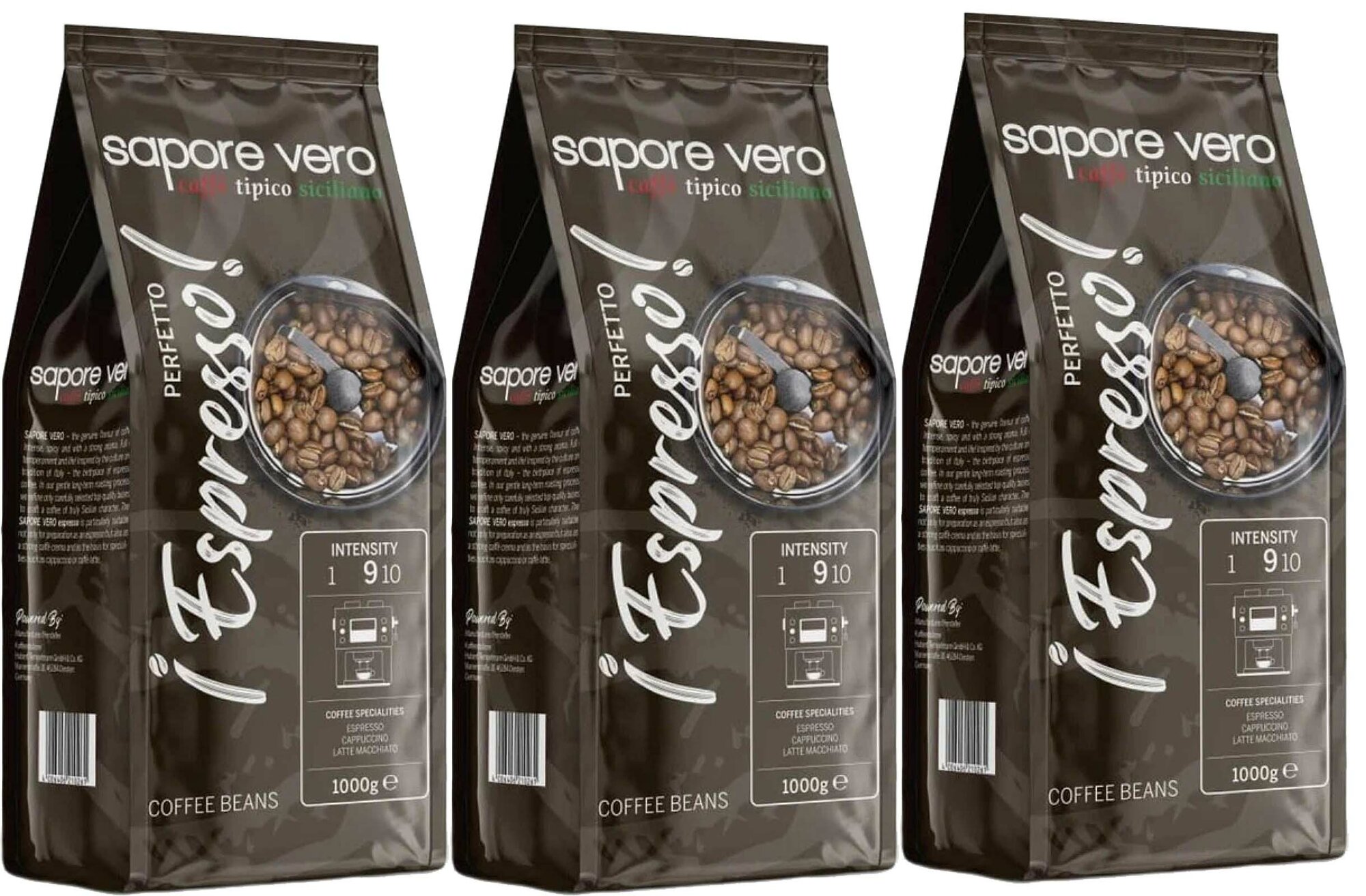 Кофе в зернах по-сицилийски Sapore Vero Espresso (Германия) 1000 гр. х 3 шт.