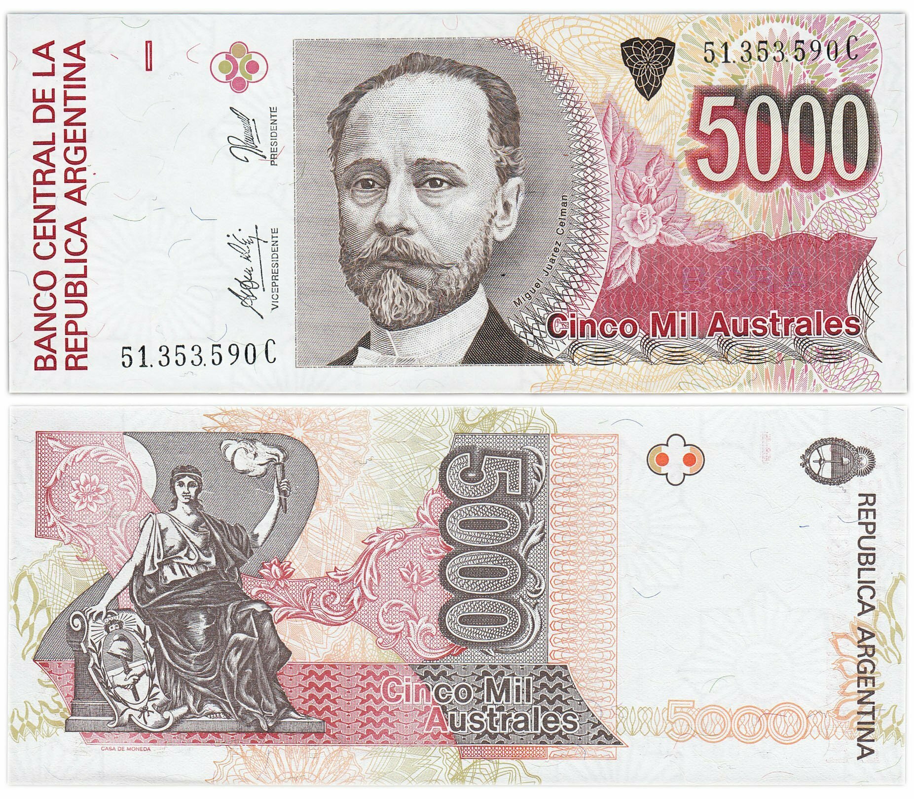 Аргентина 5000 аустралей 1989-1991 год Pick 3305