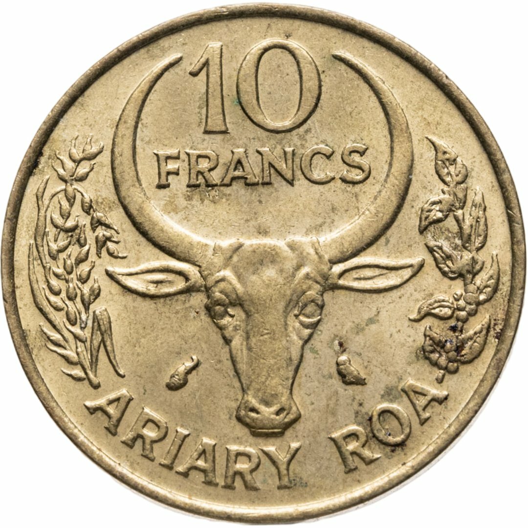Мадагаскар 10 франков 1989, Бронза, в сохранности AU-UNC