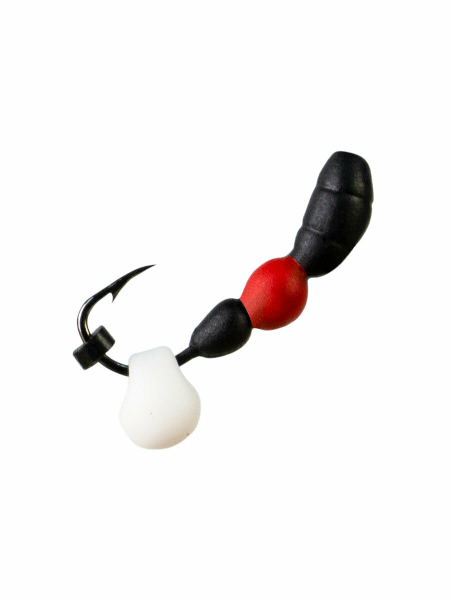 Мормышка для летней и зимней рыбалки Лесной Муравей "Левша-НН", 0.38г, Drops белый, крючок Kumho №16, чёрно-красный / 3 шт.