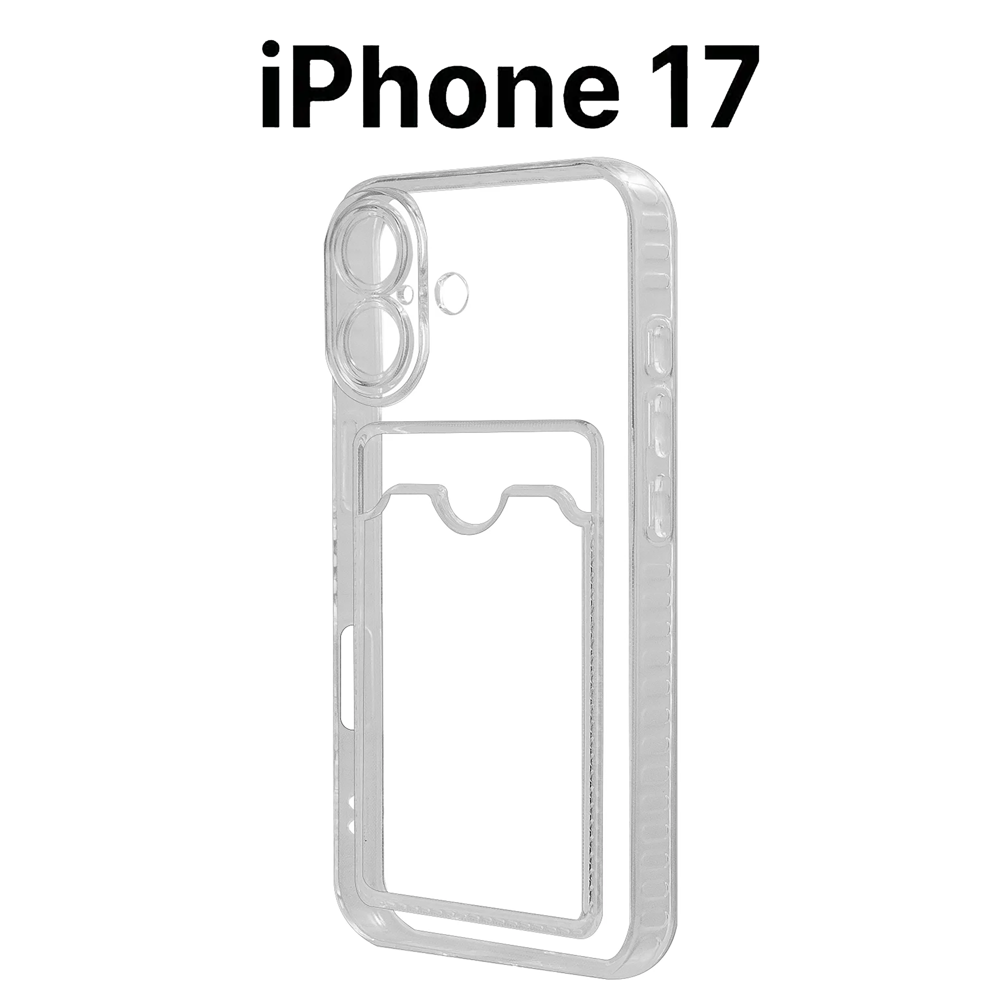 Защитный чехол на Apple iPhone 17 с защитой камеры и карманом для карт (кардхолдер), силиконовый, прозрачный