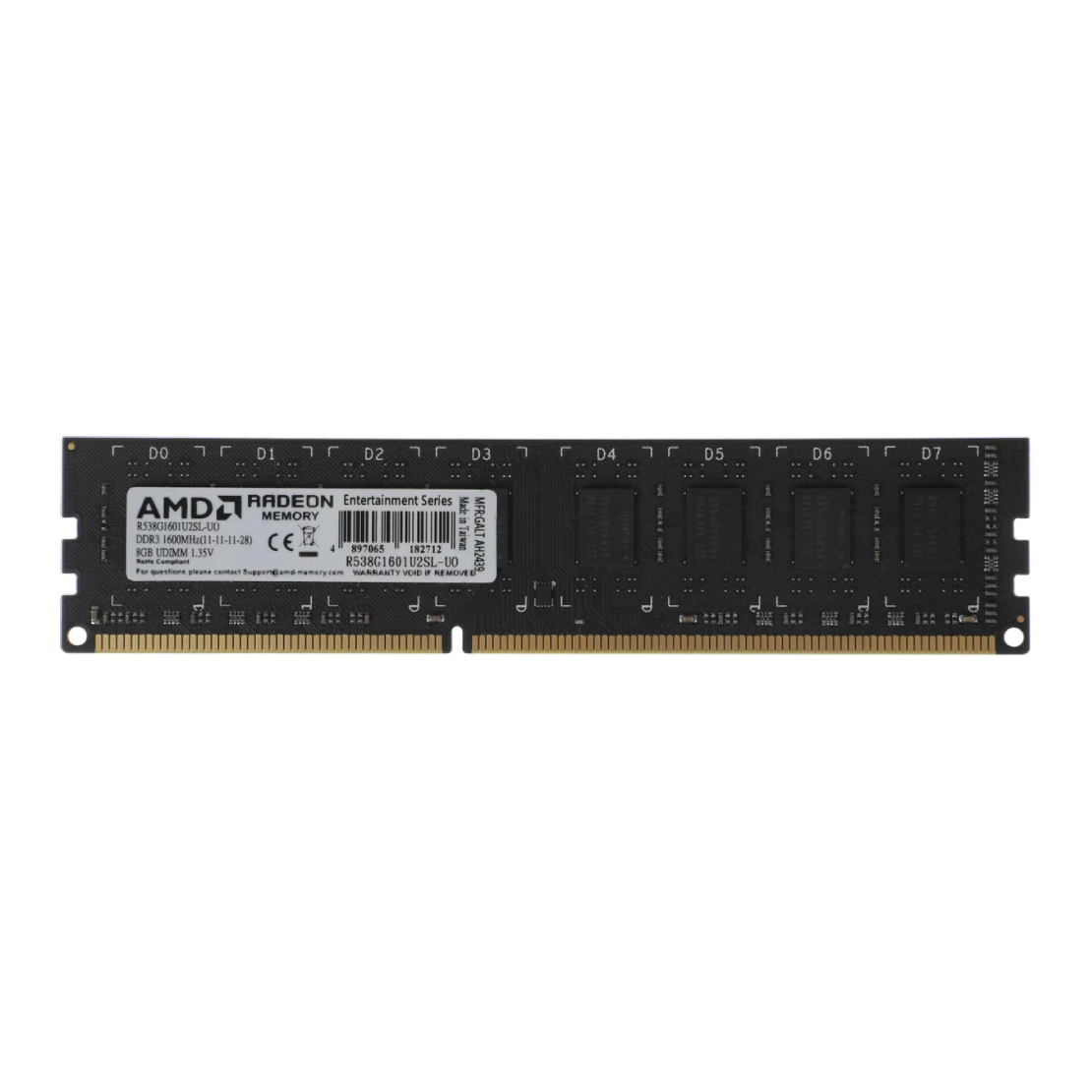 Оперативная память AMD R538G1601U2SL-UO, 8 ГБ, DDR3L DIMM, 1600 МГц, 1.35 В черный