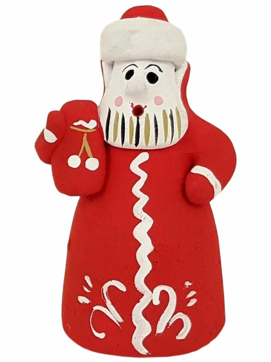 Дед Мороз с мешком, Каргопольская глиняная игрушка, ручная авторская работа